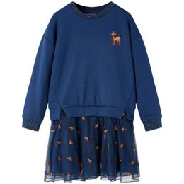 Prolenta Premium - Kinderkleid mit Langen Ärmeln Marineblau 128 - Blau
