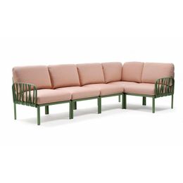 Lounge 5-Sitzer Nardi Komodo aus Fiberglas in Modulbauweise mit Kissen für Garten und Veranda -Agave/Rosa quarzo