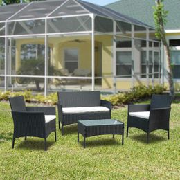 Gartenmöbel Lounge Set Garnitur Relax-Lounge Sofa Balkon Sitzgruppe Tisch Glas - schwarz - VINGO