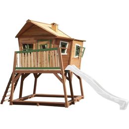 AXI - Spielhaus Max mit Sandkasten & weißer Rutsche Stelzenhaus in Braun & Grün aus fsc Holz für Kinder Spielturm mit Wellenrutsche für den Garten