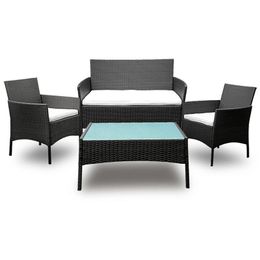 Gartenmöbel Sitzgruppe Couch Balkon-set Relax-Lounge Glas Gartentisch Gartenset schwarz - schwarz - VINGO