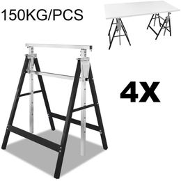 4× Gerüstbock, Klappbock Tragkraft 200kg, verstellbar 80-130CM, Indoor oder Outdoor, mit Abrutschsicherung, Arbeitsbock, Schwrz - Swanew