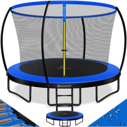 Kesser Trampolin Gartentrampolin tüv Rheinland gs Zertifiziert Kindertrampolin bis 150 kg Komplettset mit Sicherheitsnetz Leiter Randabdeckung 305 cm / Blau