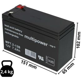 Multipower - Blei-Akku MP7,2-12B Pb 12V / 7,2Ah VdS G109009, Faston 6,3