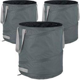 Relaxdays - Laubsack, selbstaufstellend, 3er Set, 85 l, Pop Up Gartensack, mit 3 Griffen, UV-beständig, wasserdicht, grau