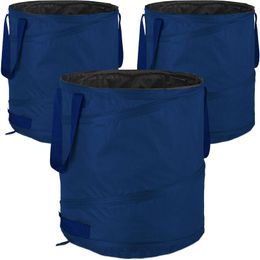 Relaxdays - Laubsack, selbstaufstellend, 3er Set, 85 l, Pop Up Gartensack, mit 3 Griffen, UV-beständig, wasserdicht, blau