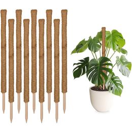 Kokosstäbe 10er Set, Pflanzenstäbe für Monstera, Efeutute und mehr, 90 cm lang, Kokosfaser und Holz, natur - Relaxdays