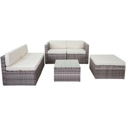 Neuwertig] Poly-Rattan-Garnitur HHG 578, Garten-/Lounge-Set Sofa grau, Polster creme - grey