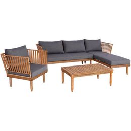 HHG - neuwertig] Garten-Garnitur 104, Garnitur Sitzgruppe Lounge-Set Sofa, Akazie Holz MVG-zertifiziert dunkelgrau - grey