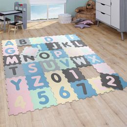Puzzlematte Spielmatte Schaumstoffmatte Baby Kinder Matte Zahlen Buchstaben Pastell 36 Puzzleteile 32x32 cm x 36 Stück - Paco Home