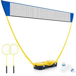 Costway Badminton Netzständer, tragbares Federballspiel mit Schlägern, 2 Federbällen, Netz & Aufbewahrungsbox, Komplett Badminton Set für Badminton