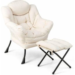 Costway Sessel mit Hocker, Relaxsessel mit Armlehnen, Seitentasche & Fußstütze, Loungesessel, Fernsehsessel, Ohrensessel für Wohnzimmer, Schlafzimmer, Büro