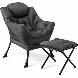 Costway Sessel mit Hocker, Relaxsessel mit Armlehnen, Seitentasche & Fußstütze, Loungesessel, Fernsehsessel, Ohrensessel für Wohnzimmer, Schlafzimmer, Büro