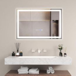 Badspiegel mit Anti-Beschlage Spiegelheizung, led Spiegel dimmbar, Badezimmerspiegel 3000K-6000K, Wandspiegel rechteckig(75 x 50 cm) - Costway