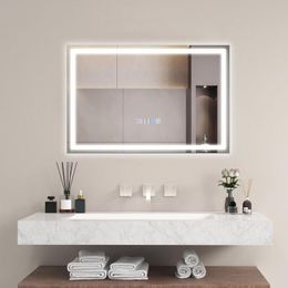 Badspiegel mit Anti-Beschlage Spiegelheizung, led Spiegel dimmbar, Badezimmerspiegel 3000K-6000K, Wandspiegel rechteckig(60 x 40 cm) - Costway