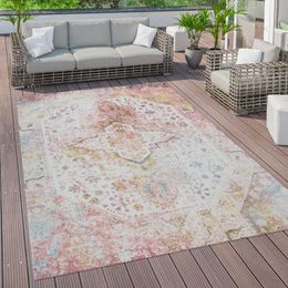 Paco Home - Outdoor Teppich Terrasse Balkon Küchenteppich Vintage Orient Muster Rosa Gelb 200x280 cm
