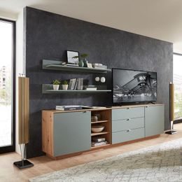 Lomadox Tv Sideboard Set mit Wandregalen Fernsehschrank Eiche mit grün, Breite 240 cm CUST-36 - grün