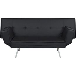 Beliani - Sofa Schwarz Polsterbezug Lederoptik 3-Sitzer Schlaffunktion Minimalistisch Wohnzimmer - Silber