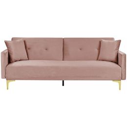 Beliani Sofa Rosa Samtstoff 3-Sitzer Schlaffunktion Klassisch Glamour Zwei Zierkissen Wohnzimmer - Gold