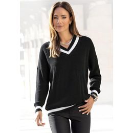 Lascana V-Ausschnitt-Pullover schwarz Gr. 32/34 für Damen. Mit V-Ausschnitt. Figurumspielend