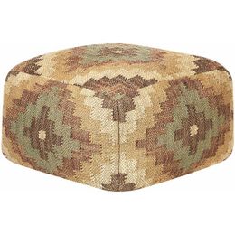 Beliani Pouf Braun Jute Baumwolle und Wolle 50 x 50 x 30 cm Quadratisch mit eps Füllung Muster Orientalisch Geometrisch Wohnzimmer Schlafzimmer Deko