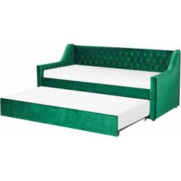 Beliani Tagesbett Grün Samtstoff 90 x 200 cm Ausziehbar Mit Lattenrost Nieten Modern Glamour - Grün