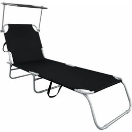 Spetebo - 3-Bein Gartenliege klappbar mit Sonnendach - schwarz - Relax Sonnenliege mit 4-fach verstellbarem Rückenteil - Liege für Camping Garten