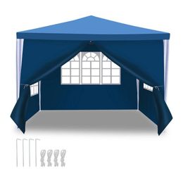 Garten Pavillon mit 4 Seitenteilen tragbares wasserdichtes Zelt mit Spiralschläuchen Partyzelt Blau 3 x 3 m - Blau - HENGDA