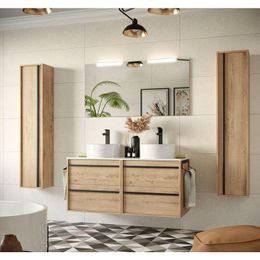 CAESAROO Badezimmer Badmöbel 120 cm Nevada aus Eiche ostippo Holz mit Doppelaufsatzwaschtisch Standard - 120 cm