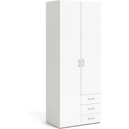 CAESAROO Kleiderschrank 77x200H cm Mattweiß mit zwei Türen und drei Schubladen weiß