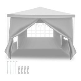 HENGDA Garten Pavillon mit 4 Seitenteilen tragbares wasserdichtes Zelt mit Spiralschläuchen Partyzelt Weiß 3 x 3 m - Weiß