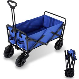 Bollerwagen Faltbar Handwagen Klappbar Gerätewagen Gartenwagen Transportwagen mit Teleskopgriff Strandwagen Blau - Blau - HENGDA