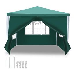 Garten Pavillon mit 4 Seitenteilen tragbares wasserdichtes Zelt mit Spiralschläuchen Partyzelt Grün 3 x 3 m - Grün - HENGDA