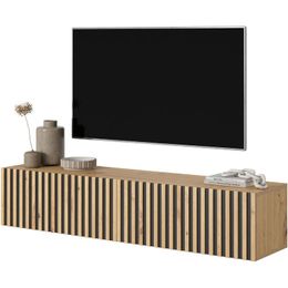 Selsey - TV-Schrank Telire - 140 cm - Artisan Oak mit Lamellenfront und schwarzen Einsätzen