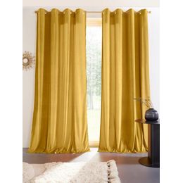Vorhang Velvet Uni, my home, Ösen (2 St), blickdicht, Polyester, Samt, 2-er Set, Vorhang, edel, einfarbig, goldfarben