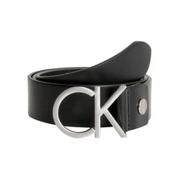 Calvin Klein Ledergürtel CK ADJ.LOGO BELT 3.5CM, schwarz|silberfarben
