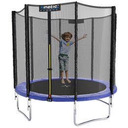 KINETIC SPORTS Trampolin Outdoor SALTO Ø 183/244/305/366/400/430/490 cm -TÜV Rheinland geprüft, Kindertrampolin Set mit Netz, Randpolster, USA Sprungtuch - Gartentrampolin, bis zu 160kg Blau 244 cm Ø 244 cm, Blau-4