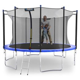 KINETIC SPORTS Trampolin Outdoor SALTO Ø 183/244/305/366/400/430/490 cm -TÜV Rheinland geprüft, Kindertrampolin Set mit Netz, Randpolster, USA Sprungtuch - Gartentrampolin, bis zu 160kg Blau-4 Ø 400 cm Ø 400 cm, Blau-4