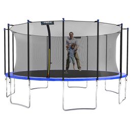 KINETIC SPORTS Trampolin Outdoor SALTO Ø 183/244/305/366/400/430/490 cm -TÜV Rheinland geprüft, Kindertrampolin Set mit Netz, Randpolster, USA Sprungtuch - Gartentrampolin, bis zu 160kg Blau 490 cm Ø 490 cm, Blau-4