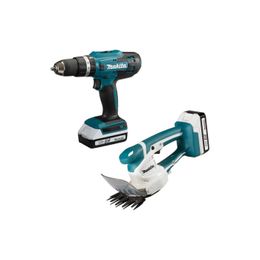 Makita Akku-Schlagschrauber DK18B56Y Spezial Set Schlagbohrschrauber HP488D + Grasschere UM110D