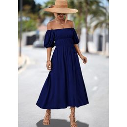 BlauWave Strandkleid Sexy schulterfreies Kleid mit kurzen Puffärmeln