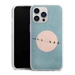 DeinDesign iPhone 13 Pro Handy Silikon H&uuml;lle Case wei&szlig; Handyh&uuml;lle Bird Turquoise Moon Silikon Case
