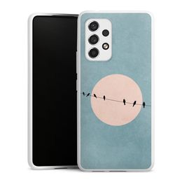 DeinDesign Galaxy A53 5G Handy Silikon H&uuml;lle Case wei&szlig; Handyh&uuml;lle Turquoise Bird Moon Silikon Case