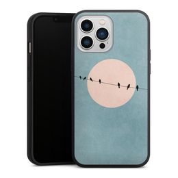 DeinDesign iPhone 13 Pro Max Handy Premium Silikon H&uuml;lle Handyh&uuml;lle schwarz Case Bird Turquoise Moon Silikon Premium Case