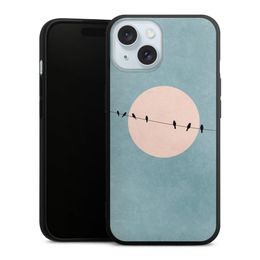 DeinDesign iPhone 15 Handy Premium Silikon H&uuml;lle Handyh&uuml;lle schwarz Case Bird Turquoise Moon Silikon Premium Case