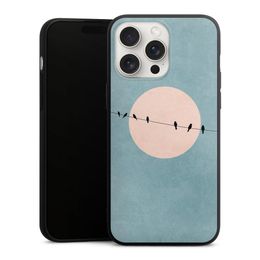 DeinDesign iPhone 15 Pro Max Handy Premium Silikon H&uuml;lle Handyh&uuml;lle schwarz Case Bird Turquoise Moon Silikon Premium Case