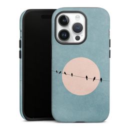 DeinDesign iPhone 14 Pro Handy Panzer Handyh&uuml;lle robuste Outdoor H&uuml;lle Schutzh&uuml;lle matt Bird Turquoise Moon Tough Case