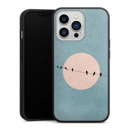 DeinDesign iPhone 13 Pro Handy Premium Silikon H&uuml;lle Handyh&uuml;lle schwarz Case Bird Turquoise Moon Silikon Premium Case