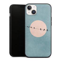 DeinDesign iPhone 14 Handy Premium Silikon H&uuml;lle Handyh&uuml;lle schwarz Case Bird Turquoise Moon Silikon Premium Case