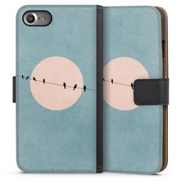 DeinDesign iPhone SE (2020) Handy Klapph&uuml;lle Handyh&uuml;lle aus Kunst Leder schwarz Flip Case Turquoise Bird Moon Sideflip mit Lasche
